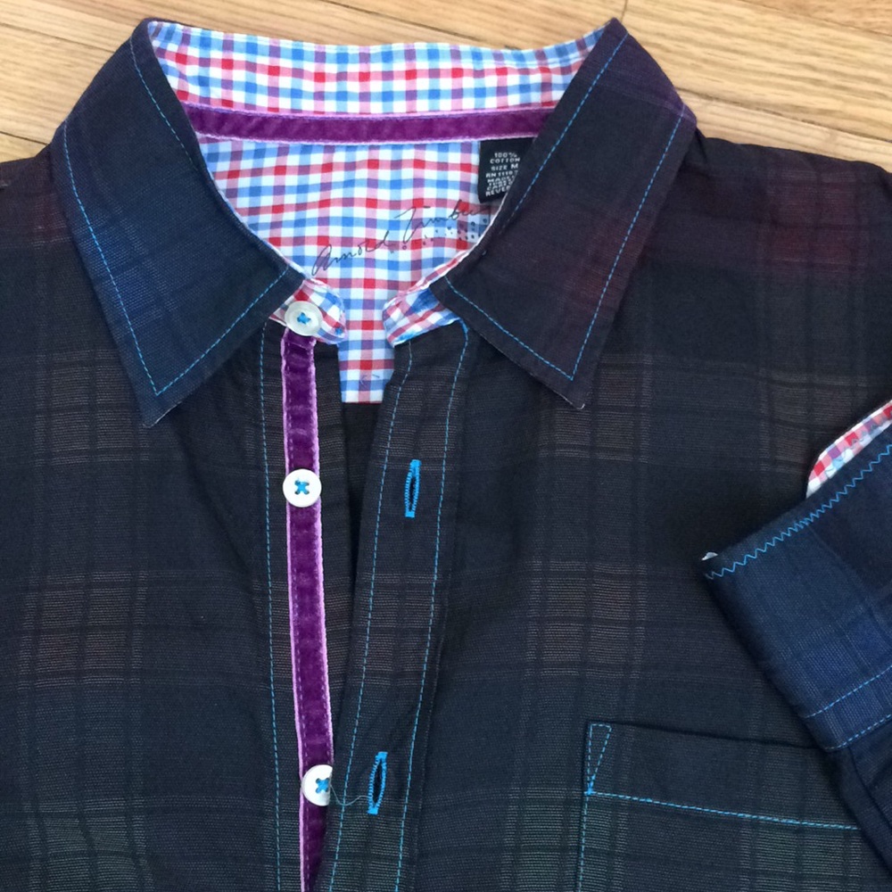 Arnold Zimburg Jazzy Multi Plaid Ornate Button Up - Gem